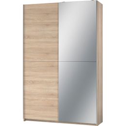 Schwebet&uuml;renschrank Schlafkontor "Heimo/Fast Schrank Kleiderschrank Garderobe", braun (struktureichefarben hell), B:125cm H:195,5cm T:38cm, Holzwerkstoff, Schr&auml;nke, Schwebet&uuml;renschrank, geringe Tiefe, ausziehbarer Kleiderstange, Garderobenschrank, 6 B&ouml;den