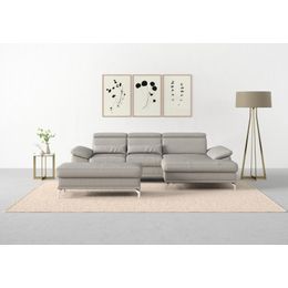 Sit & More Ecksofa SIT & MORE "Cabrio L-Form, B: 295 cm, mit Sitztiefen-, Arm- & Kopfteilverstellung", grau (hellgrau), B:295cm H:87cm T:180cm, Sofas, Ecksofa, 2 Nierenkissen, Federkern, optional Bettfunktion und Stauraum