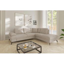Sit & More Ecksofa SIT & MORE "Morris Jubi L-Form, B: 238 cm", beige (creme), B:238cm H:83cm T:202cm, 100% Polyester, Sofas, Ecksofa, mit Armteilfunktion & 1 Zierkissen, optional Bettfunktion