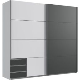Schwebetürenschrank wimex "Emden", weiß (weiß, graphitfarben), B:225cm H:210cm T:64cm, Spanplatte, Schränke, Mit Außenschubkästen