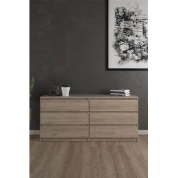 Kommode Inosign "Naia, Aufbewahrung, 6 Schubladen, Hochglanz-Optik, grifflose Front", braun (jackson hickory), B:153,8cm H:70,1cm T:50cm, Spanplatte, Sideboards, Modern, skandinavisches Design, in mehrere Farben, Metallgleiter