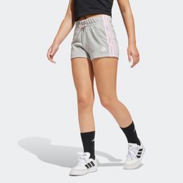 Shorts adidas Sportswear "JG 3S FT SH 280", Mädchen, Gr. 170, N-Gr, grau (medium grau heather, clear pink), Obermaterial: 55% Baumwolle, 36% Polyester, 9% Viskose, Hosen