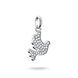 Charm-Einhänger Thomas Sabo "Charm Friedenstaube - Connect", silber (silberfarben, kristallweiß, kristallweiß), Charms, Damen, Silber 925 (recycelt), mit Zirkonia (synth.)