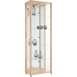 Fif Möbel Vitrine FIF MÖBEL "OPTIMA", buchefarben, B:57,5cm H:172cm T:32cm, Holzwerkstoff, Sicherheitsglas ESG, Schränke, Standvitrine, Vitrinenschrank, Glasvitrine, Sammlervitrine, LED