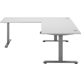Eckschreibtisch BEGA OFFICE "Ben", weiß (weiß, silber, weiß), B:180cm H:74cm T:177cm, Tische, elektrisch höhenverstellbarer Desk mit 4 Memory Tasten, 180x177 cm