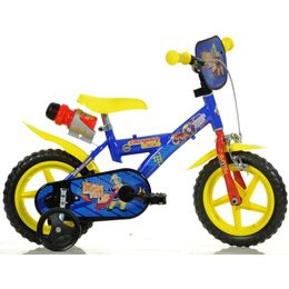 Kinderfahrrad DINO "Feuerwehrmann Sam 12 Zoll" Gr. 21, blau, Fahrräder, Kinder, 21cm, 12 Zoll (30,48cm), mit Stützrädern, Trinkflasche und Frontschild