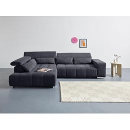 Ecksofa COTTA "Orion L-Form", schwarz, B:310cm H:70cm T:225cm, 90% Polyester, 10% Polyamid, Sofas, Ecksofa, mit Kopfteilverstellung & 5 Nierenkissen