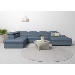 Wohnlandschaft Home Affaire "Alberto U-Form", blau (graublau), B:350cm H:73cm T:228cm, Luxus-Microfaser in Lederoptik (100% Polyester);Microfaser in Antiklederoptik (100% Polyester);Luxus-Microfaser Vintageoptik (100% Polyester);Luxus-Microfaser weich (90%Polyester 10%Polyamid), Sofas, mit Kopfteilverstellung, wahlweise mit Bettfunktion