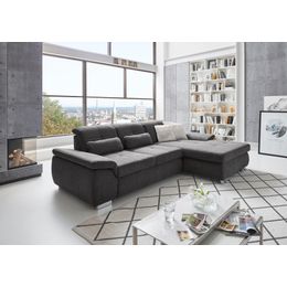 Ecksofa DIE PLANBAR "MP-IN16037 L-Form mit Federkern-Polsterung", grau (anthrazit), B:289cm H:85cm T:195cm, 100% Polyester, Sofas, Ecksofa, mit Sitztiefenverstellung & Zierkissen