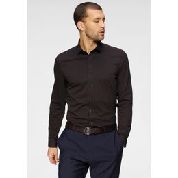 Businesshemd OLYMP "No. Six 24/Seven super slim", Herren, Gr. 37, N-Gr, schwarz, Web, Obermaterial: 92% Baumwolle, 8% Elasthan, sehr schmal, Hemden, in bequemer Jersey-Qualit&auml;t