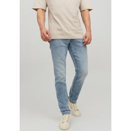 Jack & Jones Slim-fit-Jeans JACK & JONES "JJIGLENN – Jeans mit Stretch und figurbetonter Silhouette", Herren, Gr. 31, Länge 34, blau (blau denim), Obermaterial: 86% Baumwolle, 12% Polyester, 2% Elasthan, schmal, Jeans, Used, modisch, slim fit, Denim/Jeans