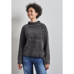Strickpullover Street One, Damen, Gr. 36, gravel grau, Stoff, 87% Polyester, 13% Baumwolle, unifarben, normal normal, hoch geschlossener Ausschnitt, B&uuml;ndchen, Pullover Strickpullover, im angenehmen Materialmix