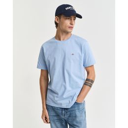 T-Shirt Gant "REG SHIELD SS T-SHIRT", Herren, Gr. S, blau (capri blau), Jersey, Obermaterial: 100% Baumwolle, unifarben, regular fit hüftlang, Rundhals, abgesteppte Kante, Shirts, mit Logostickerei auf der Brust