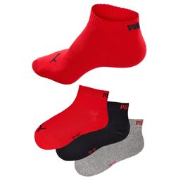 Kurzsocken Puma "Puma UNISEX QUARTER PLAIN 3P", Herren, Gr. 35-38, bunt (1x schwarz, 1x grau, meliert, 1x rot), Baumwollmischung, meliert, uni, elastisch, Socken, Atmungsaktiv, Rippenbündchen, weiche Baumwollmischung