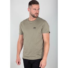 Rundhalsshirt Alpha Industries "BASIC T SMALL LOGO", Herren, Gr. L, grün (olive), Single Jersey, Obermaterial: 100% Baumwolle, bedruckt, schmal normal, Rundhals, eingesetzt gerader Abschluss, Shirts