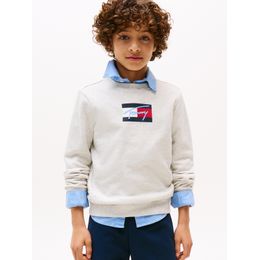 Sweatshirt Tommy Hilfiger "TOMMY SCRIPT FLAG SWEATSHIRT", Jungen, Gr. 16 (176), grau (grau heather), Sweatware, Obermaterial: 80% Baumwolle, 20% Polyester, meliert, regular fit h&uuml;ftlang, Rundhals, B&uuml;ndchen, Sweatshirts Sweatshirt, f&uuml;r Kinder bis 16 Jahre, Flag-Logo-Druck