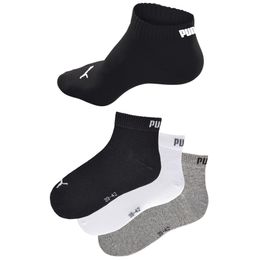 Kurzsocken Puma "Puma UNISEX QUARTER PLAIN 3P", Herren, Gr. 47-49, schwarz-weiß (1x schwarz, 1x weiß, 1x grau, meliert), Baumwollmischung, meliert, uni, elastisch, Socken, Atmungsaktiv, Rippenbündchen, weiche Baumwollmischung