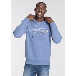 Kapuzensweatshirt DELMAO, Herren, Gr. L (52/54), blau, angeraute Sweatware, Obermaterial: 60% Baumwolle, 40% Polyester, bedruckt, normal, Rippbündchen, Sweatshirts, Langarm, lockere Passform, mit Print, mit Kapuze