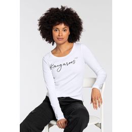 Longsleeve Kangaroos, Damen, Gr. 44/46, wei&szlig;, Rippware, Obermaterial: 100% Baumwolle, bedruckt, kontrastfarbene Details, unifarben mit Farbeinsatz, sehr figurbetont h&uuml;ftbedeckend, Rundhals, Shirts, Langarm, sehr figurbetont, aus Rippware, aus 100% Baumwolle