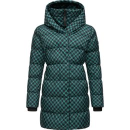Steppmantel Ragwear "Niara Print", Damen, Gr. XXL (44), blau (ocean), Obermaterial: 100% Polyester; Innenfutter: 100% Polyester; Wattierung: 100% Polyester, tailliert ca. Mitte Oberschenkel, hoch geschlossener Ausschnitt, Ärmel ohne Ärmelschlitz Rippstrickbündchen, Mäntel Steppmantel, wasserdichter Mantel mit angesagtem Hahnentritt Muster