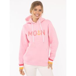 Hoodie Zwillingsherz "Rahel", Damen, Gr. L, pink, Obermaterial: 50% Baumwolle, 50% Polyester, bedruckt, unifarben, h&uuml;ftbedeckend, ohne Ausschnitt, Rippb&uuml;ndchen kontrastfarben, Sweatshirts Hoodie, mit "MOIN" und Anker Stickerei, kontrastfarbigen &Auml;rmelb&uuml;ndchen