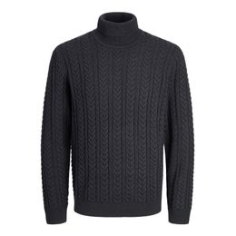 Jack & Jones Rollkragenpullover JACK & JONES "JPRBLUSEAN KNIT CABLE ROLL NECK", Herren, Gr. M, schwarz navy, Strick, Obermaterial: 57% Polyacryl, 43% Baumwolle, unifarben, regular fit normal, Rippbündchen, Pullover