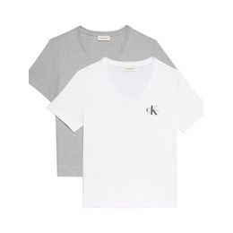 Damen T-Shirt "A- Logo VN 2 pack Tee"heroic grau heather, Gr. S, Calvin Klein Jeans, Single Jersey, Obermaterial: 100% Baumwolle, Shirts, Mit