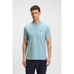 Rundhalsshirt BOSS Green "Tee", Herren, Gr. XL, blau (light, pastel blau455), Single Jersey, Obermaterial: 95% Baumwolle, 5% Elasthan, regular fit hüftlang, Rundhals, eng eingefasste Kante, Shirts, mit gummiertem Kontrast-Logo