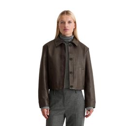 Marc O'Polo MARC O'POLO Damen Outdoorjacke "mit Shirt-Details"schwarz chocolate, Gr. 36, unifarben, Obermaterial: 100% Leder (Lamm); Futter: 100% Polyester,