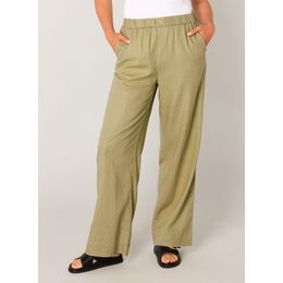 Leinenhose Base Level "Yul", Damen, Gr. 48, N-Gr, soft army, Web, Obermaterial: 55% Leinen, 45% Viskose, unifarben, l&auml;ssig geschnitten lang, Hosen, Sommerhose mit elastischem Bund