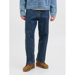 Jack & Jones Relax-fit-Jeans JACK & JONES "JJIEDDIE mit hoher Taille und lockerer Passform", Herren, Gr. 34, Länge 34, blau (blau denim), Denim/Jeans, Obermaterial: 100% Baumwolle, unifarben, loose fit knöchellang, Jeans, mit Faded-Effekten
