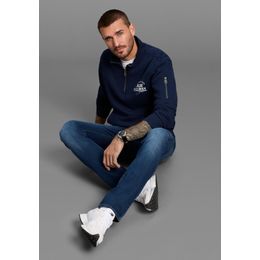Sweatshirt DELMAO "Troyer", Herren, Gr. L, blau (marine), Sweatware, Obermaterial: 60% Baumwolle, 40% Polyester, regular fit, hoch geschlossener Ausschnitt, Sweatshirts Sweatshirt, mit moderner &Auml;rmeltasche