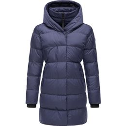 Kurzmantel Ragwear "Niara", Damen, Gr. XL (42), blau (dunkelblau), Au&szlig;enmaterial: 100% Polyester; Innenfutter: 100% Polyester; Wattierung: 100% Polyester, gerade ca. Mitte Oberschenkel, &Auml;rmel ohne &Auml;rmelschlitz Rippstrickb&uuml;ndchen, M&auml;ntel Kurzmantel, stylischer, gesteppter Wintermantel mit gef&uuml;tterter Kapuze