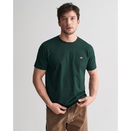 T-Shirt Gant "REG SHIELD SS T-SHIRT", Herren, Gr. 3XL, tartan grün, Jersey, Obermaterial: 100% Baumwolle, regular fit hüftlang, Rundhals, abgesteppte Kante, Shirts, mit Logostickerei auf der Brust