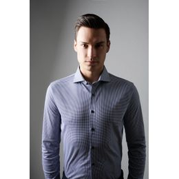 Langarmhemd DESOTO "Jerseyhemd Essential Hai langarm", Herren, Gr. 43, N-Gr, blau (navy houndstooth), Jersey, Obermaterial: 100% Baumwolle, Hahnentrittmuster, gemustert, mehrfarbig, regular fit normal, Rundhals, eingesetzt 1-Knopf-Manschette mit Schlitz, Hemden, Flexibler Stretch