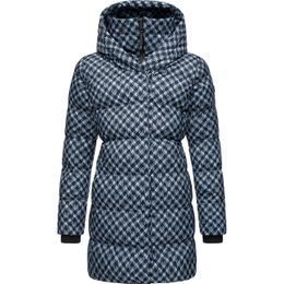 Steppmantel Ragwear "Niara Print", Damen, Gr. M (38), blau (cloud), Obermaterial: 100% Polyester; Innenfutter: 100% Polyester; Wattierung: 100% Polyester, tailliert ca. Mitte Oberschenkel, hoch geschlossener Ausschnitt, &Auml;rmel ohne &Auml;rmelschlitz Rippstrickb&uuml;ndchen, M&auml;ntel Steppmantel, wasserdichter Mantel mit angesagtem Hahnentritt Muster