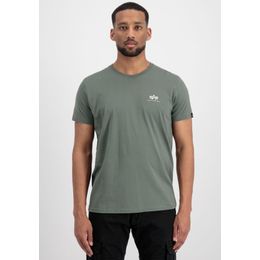 Rundhalsshirt Alpha Industries "BASIC T SMALL LOGO", Herren, Gr. M, grün (vintage grün), Single Jersey, Obermaterial: 100% Baumwolle, bedruckt, schmal normal, Rundhals, eingesetzt gerader Abschluss, Shirts Rundhalsshirt