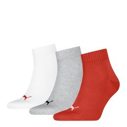 Kurzsocken Puma "Puma UNISEX QUARTER PLAIN 3P", Herren, Gr. 43-46, rot (rot, grau), Baumwollmischung, meliert, unifarben, normal, Socken, mit kleinem Logo