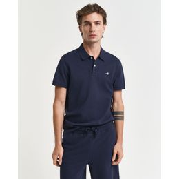 Poloshirt Gant "REG SHIELD SS PIQUE POLO", Herren, Gr. L, blau (evening blau), Jersey, Obermaterial: 100% Baumwolle, unifarben, regular fit h&uuml;ftlang, hoch geschlossener Ausschnitt, B&uuml;ndchen, Shirts, mit Logo und Flachstrickkragen 100% Baumwolle Pique