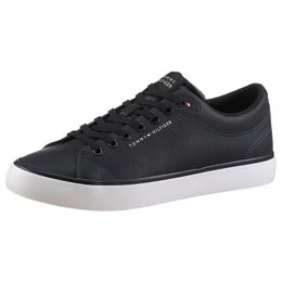 Sneaker Tommy Hilfiger "TH HI VULC CORE LOW LTH II ESS", Herren, Gr. 44, blau (dunkelblau), Lederimitat, unifarben, Schuhe Sneaker, Freizeitschuh, Halbschuh, Schn&uuml;rer in schmaler Form