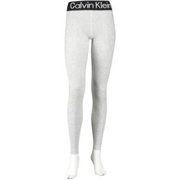 Leggings Calvin Klein, Damen, Gr. L, N-Gr, grau (light grau melange), Obermaterial: 60% Baumwolle, 35% Polyamid, 5% Elasthan, lang, Hosen Leggings, breiter Logobund, weich, elastisch, Cotton-Mix