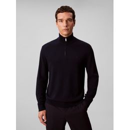 Stehkragenpullover Calvin Klein "LS 100% MERINO QZ 14GG", Herren, Gr. L, blau (schwarz sapphire), Web, Obermaterial: 100% Wolle, unifarben, regular fit normal, Rundhals, eingesetzt gerader Abschluss, Pullover Stehkragenpullover, Mit Rundhalsausschnitt, regular fit