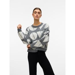 V&eacute;ro Moda Strickpullover VERO MODA "VMLOVE LS O-NECK PULLOVER BOO", Damen, Gr. S, medium grau melange detail:with birch solid, Strick, Obermaterial: 52% Polyester, 40% Polyacryl, 5% Wolle, 3% Elasthan, gemustert, regular fit, Rundhals, Rippstrickb&uuml;ndchen, Pullover Strickpullover