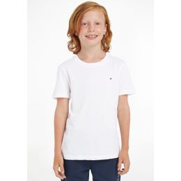T-Shirt Tommy Hilfiger "BOYS BASIC CN KNIT", Jungen, Gr. 14/164, wei&szlig; (hellwei&szlig;), Jersey, Obermaterial: 100% Baumwolle, unifarben, Basic, Basic schmal h&uuml;ftlang, Rundhals, Shirts T-Shirt, f&uuml;r Kinder bis 16 Jahre