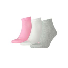 Kurzsocken Puma "Puma UNISEX QUARTER PLAIN 3P", Herren, Gr. 39-42, rosa (1x hellgrau, meliert, 1x weiß, 1x rosa), Baumwollmischung, meliert, uni, elastisch, Socken, Atmungsaktiv, Rippenbündchen, weiche Baumwollmischung