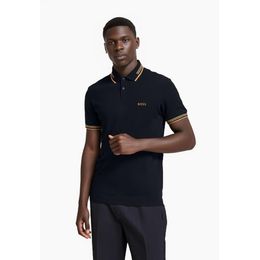 Poloshirt BOSS Green "Paul", Herren, Gr. M, blau (dunkelblau), Jersey, Obermaterial: 92% Baumwolle, 8% Elasthan, slim fit, hoch geschlossener Ausschnitt, eingesetzt Bündchen kontrastfarben, Shirts, mit Polokragen