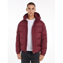 Steppjacke Tommy Hilfiger "MIX DOWN HOODED PUFFER JACKET", Herren, Gr. L, rot (deep rouge), Web, Obermaterial: 100% Polyester. Futter: 100% Polyamid. Wattierung: 90% Daunen, 10% Federn, Jacken, mit abnehmbarer Kapuze