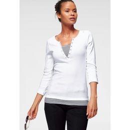 2-in-1-Shirt Kangaroos, Damen, Gr. 40/42, blau (wei&szlig;, marine), Obermaterial: 100% Baumwolle, geringelt, gestreift, unifarben, sehr figurbetont, Rundhals, abgesteppt, Shirts 2-in-1 Shirt Shirt Rundhalsshirt Langarmshirt, Langarm, sehr figurbetont