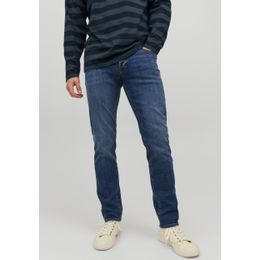 Jack & Jones Slim-fit-Jeans JACK & JONES "JJIGLENN – Jeans mit Stretch und figurbetonter Silhouette", Herren, Gr. 32, Länge 34, blau (blaudenim), Obermaterial: 86% Baumwolle, 12% Polyester, 2% Elasthan, schmal, Jeans, Used, modisch, slim fit, Denim/Jeans