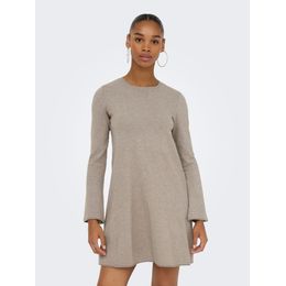 Midikleid Only "ONLAMALIO LIFE LS ONECK DRESS KNT", Damen, Gr. M, N-Gr, braun (fungi detail:melange), Obermaterial: 100% Polyester, meliert, loose fit, Rundhals, Kleider Midikleid, Sommerkleid